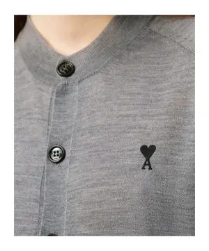 AMI Paris De Coeur Logo Cardigan - Grey