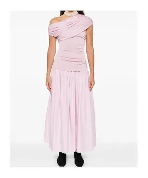 SELF-PORTRAIT Draped Gathered Midi Dress - Pink