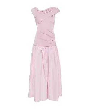 SELF-PORTRAIT Draped Gathered Midi Dress - Pink