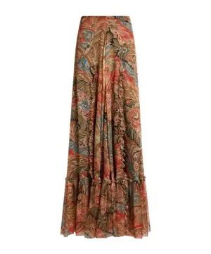 Etro Paisley Ruffled Maxi Skirt - Brown