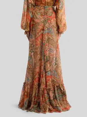 Etro Paisley Ruffled Maxi Skirt - Brown