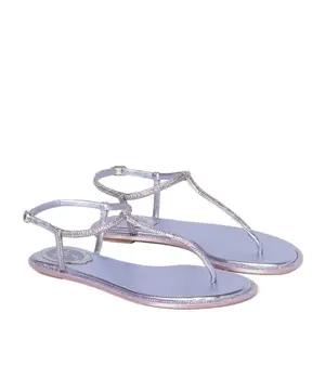 Rene Caovilla Diana Crystal-embellished Metallic Sandals - Gray