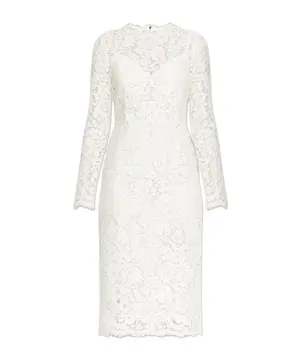 Dolce & Gabbana Long-sleeved Lace Midi Dress - White