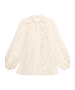 Zimmermann Ruffled High-neck Blouse With Balloon Sleeves