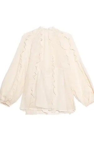 Zimmermann Ruffled High-neck Blouse With Balloon Sleeves