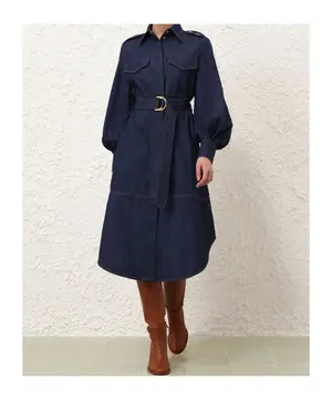 Zimmermann Asymmetrical Hem Denim Cargo Midi Dress