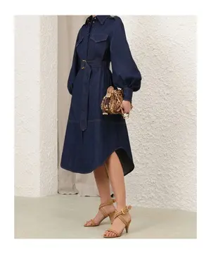 Zimmermann Asymmetrical Hem Denim Cargo Midi Dress