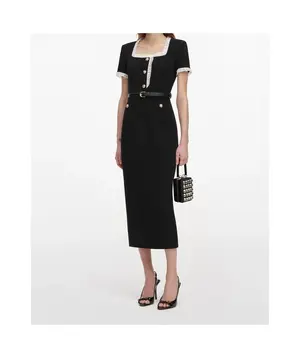 SELF-PORTRAIT Belted Midi Dress With Frill Trim