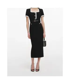 SELF-PORTRAIT Belted Midi Dress With Frill Trim