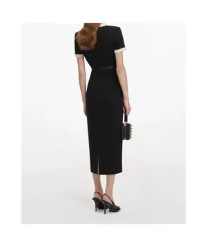 SELF-PORTRAIT Belted Midi Dress With Frill Trim