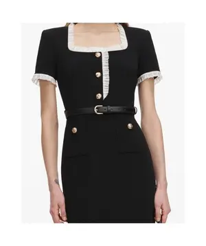 SELF-PORTRAIT Belted Midi Dress With Frill Trim