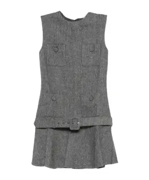 SELF-PORTRAIT Sleeveless Herringbone Belted Dress With Patch Pockets