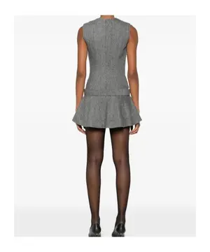 SELF-PORTRAIT Sleeveless Herringbone Belted Dress With Patch Pockets