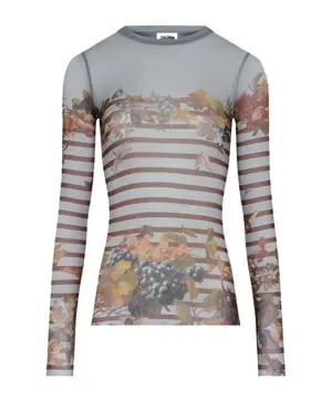 JEAN PAUL GAULTIER Striped Floral Print Mesh Top