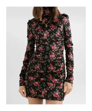 Dolce & Gabbana Small Rose Bouquets-printed Mini Satin Dress - Multi-color