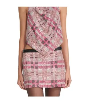 SELF-PORTRAIT Crystal-embellished Plaid Mini Skirt