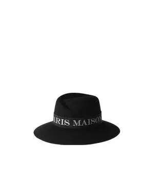 MAISON MICHEL Virginie Fedora Hat With Logo Trim - Black