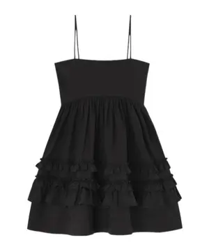 GANNI Mini Ruffle Dress - Black