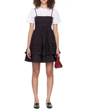 GANNI Mini Ruffle Dress - Black
