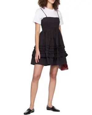 GANNI Mini Ruffle Dress - Black