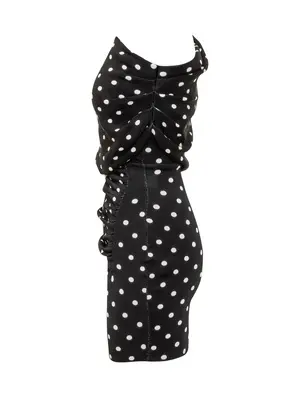 SELF-PORTRAIT Polka Dot Asymmetrical Neckline Ruched Mini Dress