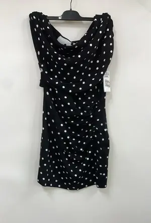 SELF-PORTRAIT Polka Dot Asymmetrical Neckline Ruched Mini Dress