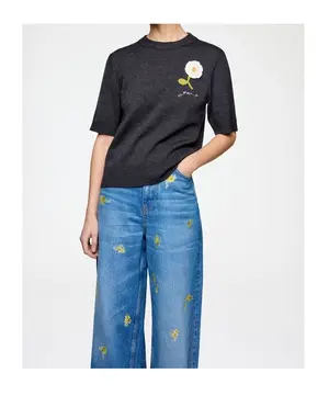 GANNI Knitted T-shirt With Crochet Appliqu