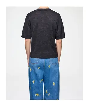 GANNI Knitted T-shirt With Crochet Appliqu