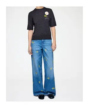GANNI Knitted T-shirt With Crochet Appliqu