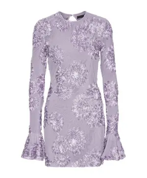 ROTATE BY BIRGER CHRISTENSEN Floral Appliqué Mesh Mini Dress - No