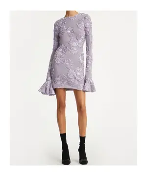 ROTATE BY BIRGER CHRISTENSEN Floral Appliqué Mesh Mini Dress - No