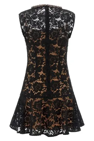SELF-PORTRAIT Embellished-trim Lace Mini Dress
