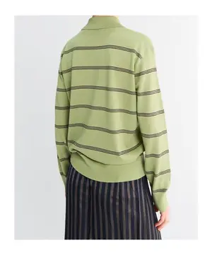 Dries Van Noten Striped Knit Polo Shirt - Olive Green