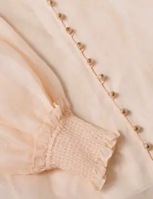 Zimmermann Rebellion Collared Blouse With Lace Trim And Billow Sleeves - Peach