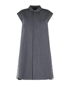 Sacai Striped Pleated Shirt Dress - Black