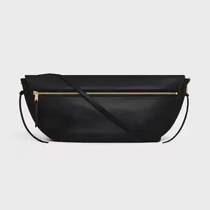 Celine Halfmoon Soft Triomphe Bag In Supple Shiny Lambskin - Black