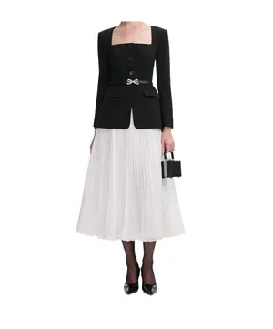 SELF-PORTRAIT Pleated Panel Bow Detail Midi Dress