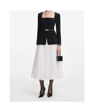 SELF-PORTRAIT Pleated Panel Bow Detail Midi Dress