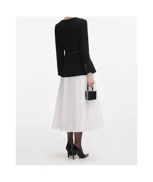 SELF-PORTRAIT Pleated Panel Bow Detail Midi Dress