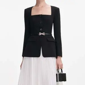 SELF-PORTRAIT Pleated Panel Bow Detail Midi Dress