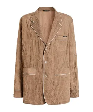 Dolce & Gabbana Dolce Gabbana Crinkled Striped Shirt-style Vanity Robe - Brown