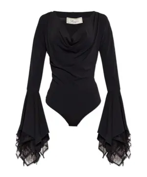 Blumarine Lace-trimmed Bell-sleeve Bodysuit