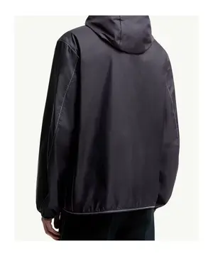 Moncler Terche Hooded Windbreaker With Logo Patch - Black