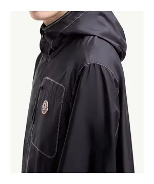 Moncler Terche Hooded Windbreaker With Logo Patch - Black