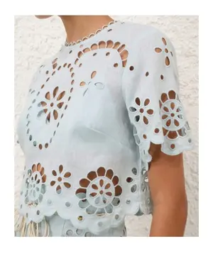 Zimmermann Short Sleeve Embroidered Bodice