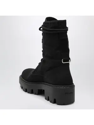 Prada High-top Lace-up Canvas Boots - Black