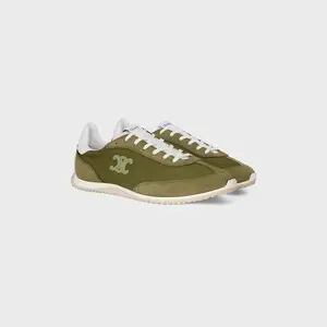 Celine Nylon, Suede Calfskin And Calfskin Racer Sneakers - Olive