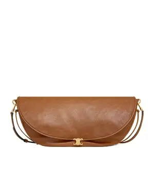 Celine Halfmoon Soft Triomphe Bag In Supple Shiny Lambskin - Soft Tan