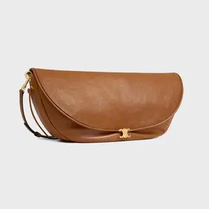 Celine Halfmoon Soft Triomphe Bag In Supple Shiny Lambskin - Soft Tan