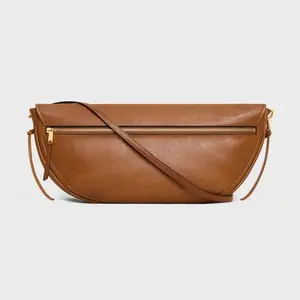 Celine Halfmoon Soft Triomphe Bag In Supple Shiny Lambskin - Soft Tan